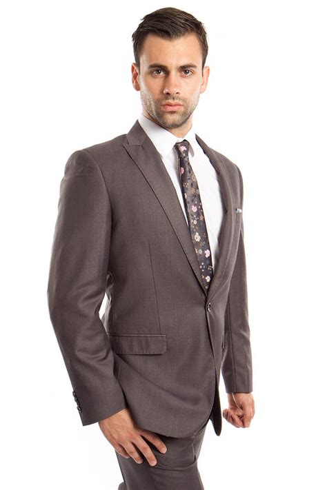 34 Grey Mens Slim Fit Suit With One Button Peak Lapel