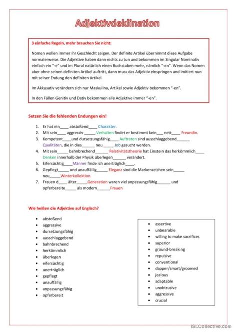 Adjektivdeklination Deutsch Daf Arbeitsbl Tter Pdf Doc 6264 Hot Sex