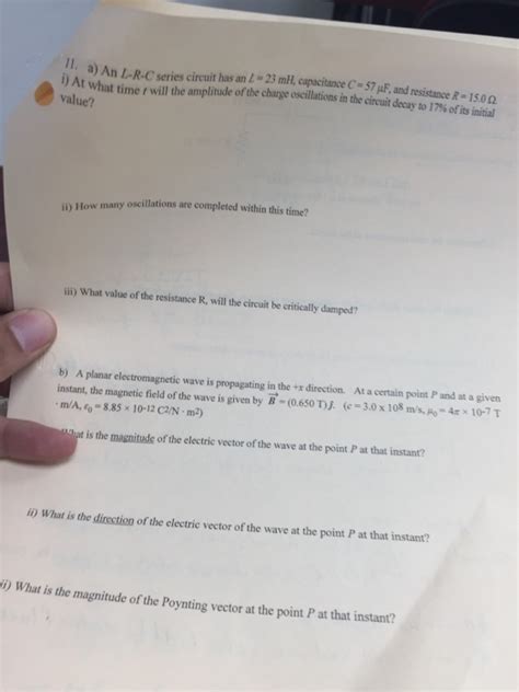 Solved An L R C Series Circuit Has An L 23 Mh Capacitance
