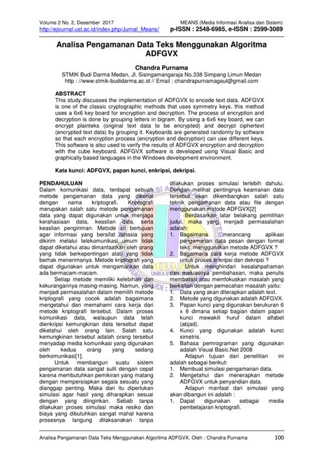 Pdf Analisa Pengamanan Data Teks Menggunakan Algoritma Adfgvx