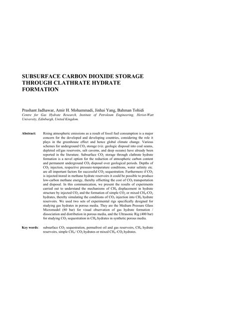 Pdf Subsurface Carbon Dioxide Storage Through Clathrate Hydrate Formation