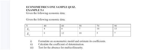 Econometrics One Sample Quizexample 51given The
