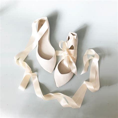 White Wedding Ballet Flats Shoes With Satin Ribbon Pointy Toe Flats In