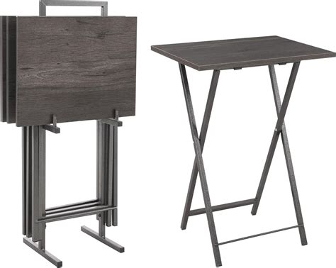 Folding Tv Tray Table With Storage Rack Portable Sofa Side