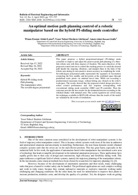 Pdf An Optimal Motion Path Planning Control Of A Robotic Manipulator