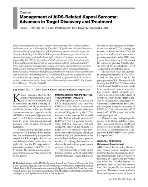 Pdf Management Of Aids Related Kaposi Sarcoma Advances In Target