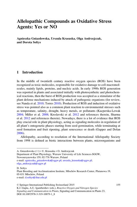 Pdf Allelopathic Compounds As Oxidative Stress Agents Yes Or No