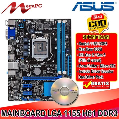 Jual Mobo Mainboard Motherboard Soket 1155 H61 Ddr3 Gigabyte Asus