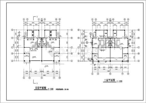 某小区两户双联式别墅建筑cad参考图别墅建筑土木在线