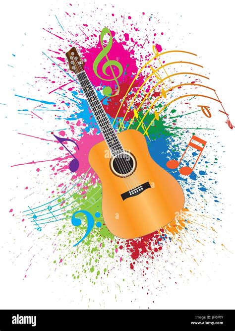 Guitare Acoustique Avec Des Notes De Musique Et Des Projections De