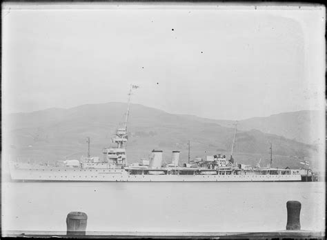 Glass Plate Hms Diomede 1919 Berthed At Lyttelton Wharf New