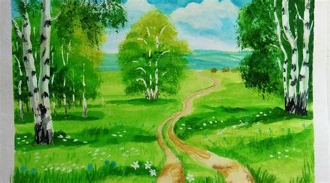Супер простой способ нарисовать летний пейзаж как нарисовать август рисуем летний пейзаж