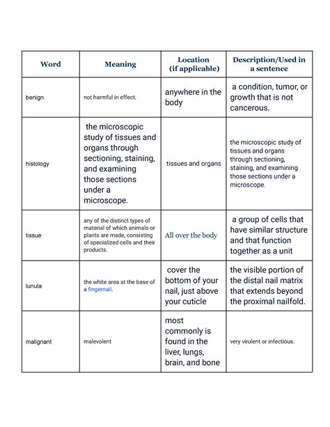 Copy Of Integumentary Terms Word Meaning Location If Applicable