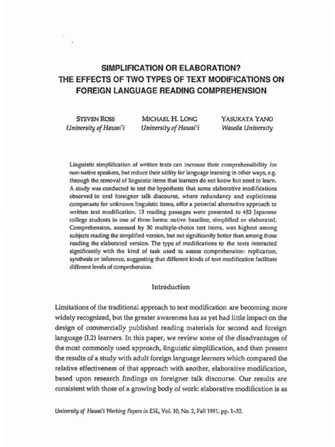 Simplification Or Elaboration The Effects Of Two Types Of Text