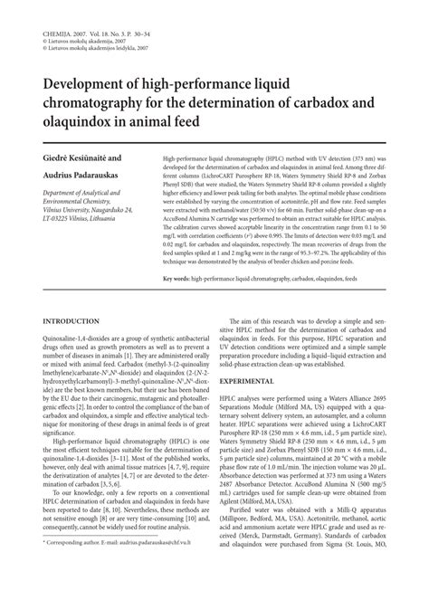 Pdf Development Of High Performance Liquid Chromatography For The Determination Of Carbadox