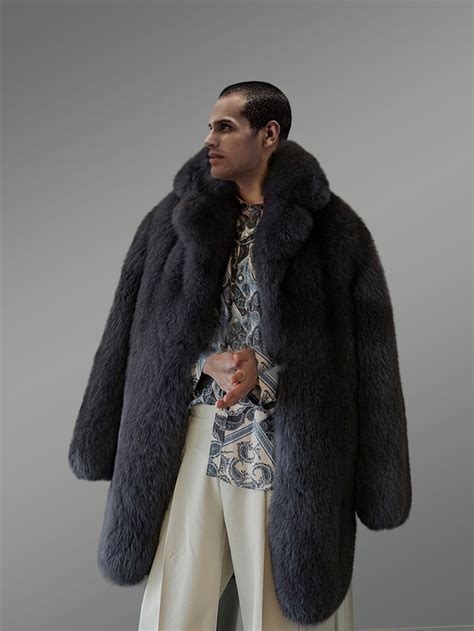 Mens Fox Fur Trench Coat