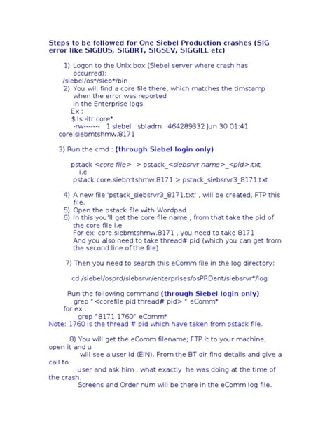 Steps To Be Followed For Siebel Component Crashes Pdf Technology