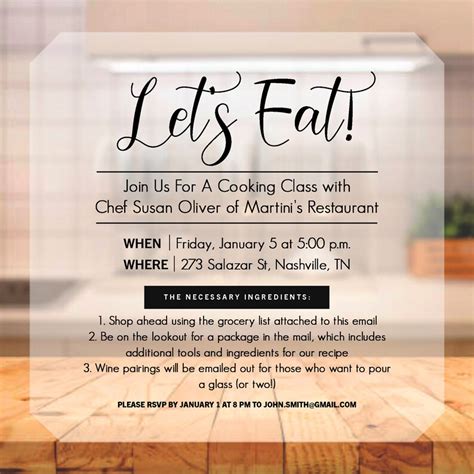 Cooking Class Invitation Etsy