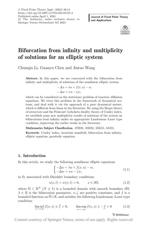 Bifurcation From Infinity And Multiplicity Of Solutions For An Elliptic System Request Pdf