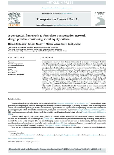 Pdf A Conceptual Framework To Formulate Transportation Network Design