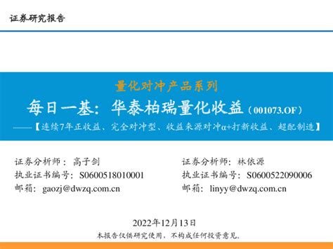 每日一基：华泰柏瑞量化收益——【连续7年正收益、完全对冲型、收益来源对冲α打新收益、超配制造】