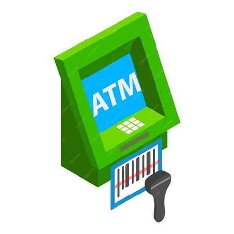 현금 장비 아이콘 아이소메트릭 벡터 Atm 기계 및 무선 바코드 스캐너 인출 송금 금융 거래 금전 등록기 장비 제품 식별