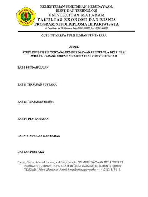 Format Outline Karya Tulis Ilmiah Pdf