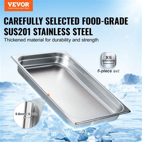 Vevor 6 Pack Hotel Pans Full Size Anti Jam Steam Pan 08mm Thick