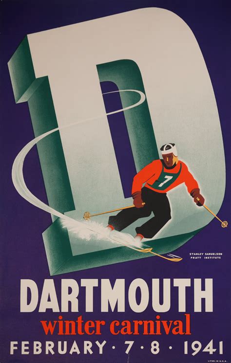 Dartmouth Winter Carnival Original American Ski Poster 1941 Stanley