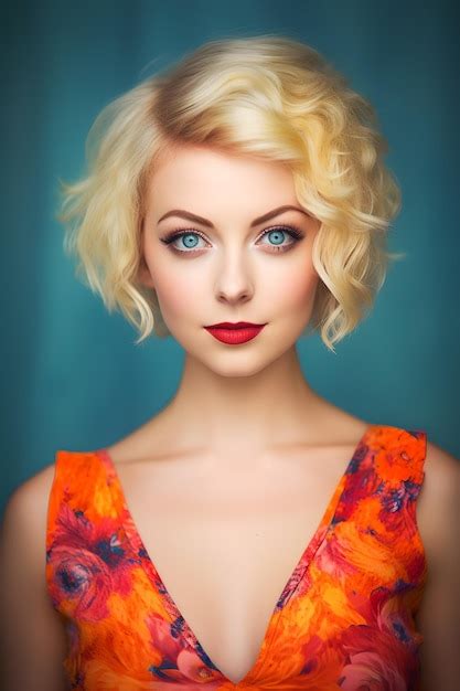Premium Ai Image A Woman With A Red Dress And Blue Eyes