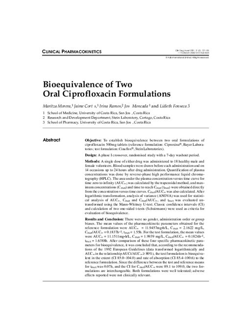 Pdf Bioequivalence Of Two Oral Ciprofloxacin Formulations
