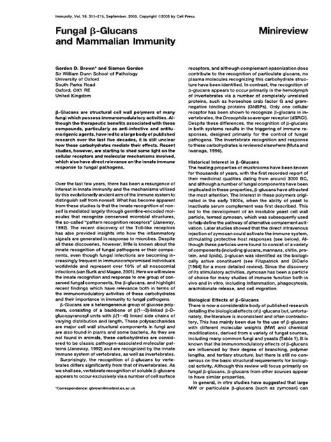 Fungal β Glucans And Mammalian Immunity Pdf