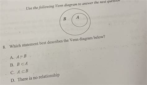 solved use the following venn diagram to answer the next question 8