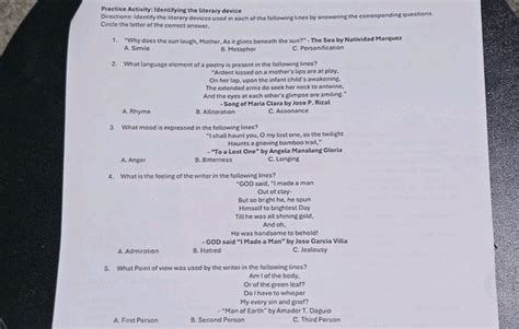 Practice Activity Identifying The Titerary Studyx