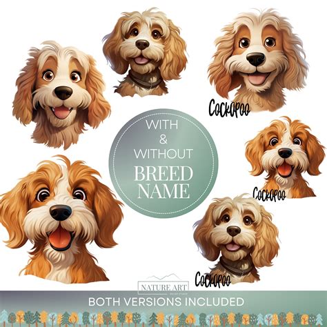 5pc Cartoon Cockapoo Dog Head Png Bundle Cute Puppy Pod Allowed