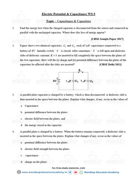 Electric Potential Capacitance Ws 5 Capacitance Capacitors Pdf