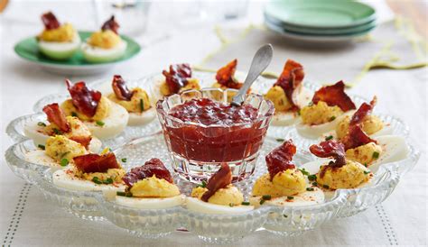 Deviled Eggs With Tomato Jam Candied Bacon Woodhill Cottage