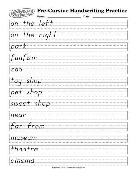 Pre Cursive Handwriting Practice Worksheet