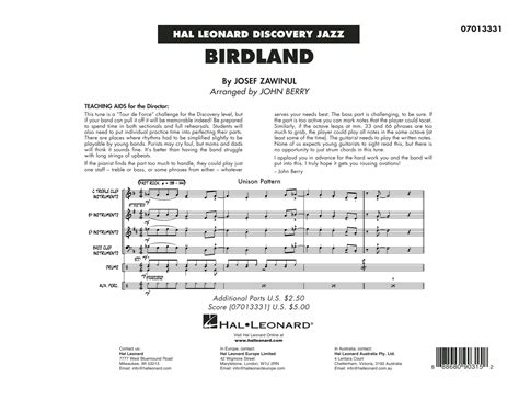 Birdland Arr John Berry By Josef Zawinul Sheet Music For Jazz