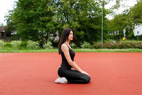 The Girl Does Sports Exercises Stock Image Image Of People