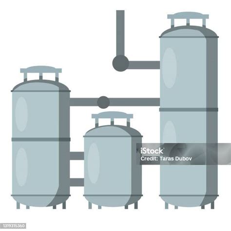 가열 용 보일러 파이프와 다이얼이있는 회색 탱크 위생 공학 만화 평면 일러스트 집 목욕 및 화장실 시스템의 요소 열 및 가스 공급 0명에 대한 스톡 벡터 아트 및 기타