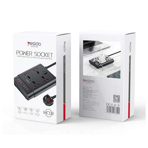 Yesido Mc08 10 In 1 Power Socket With 6 Usb Ports 3rafoty Store
