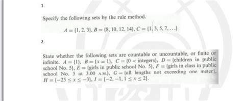 Solved Specify The Following Sets By The Rule Method