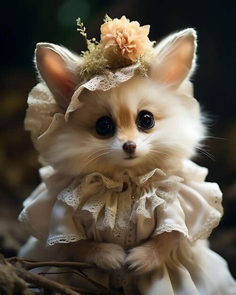Premium Ai Image Portrait Of A Cutely Adorned Fennec Fox Sits Upon A