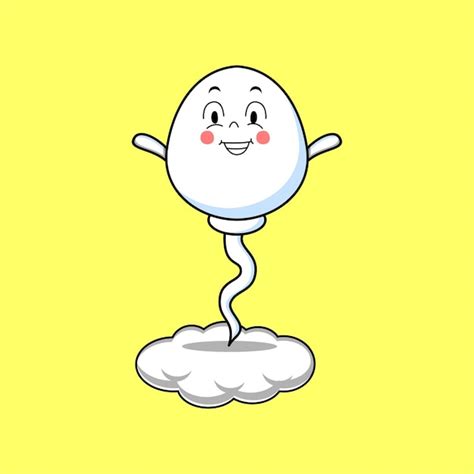 Schattige Stripfiguur Sperma Staande In Wolk Vectorillustratie In