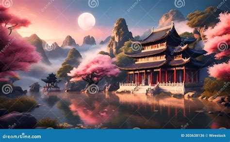 An Ancient Chinese Templeai Generated Digital Art Stock Illustration
