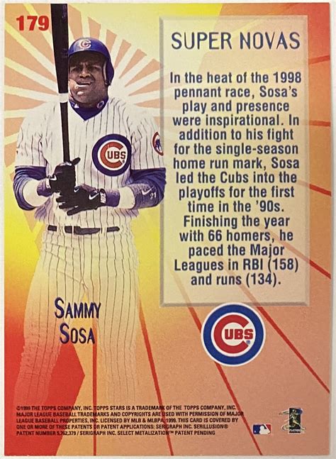 Sammy Sosa 1999 Topps Stars Chicago Cubs Baseball Super Novas Card
