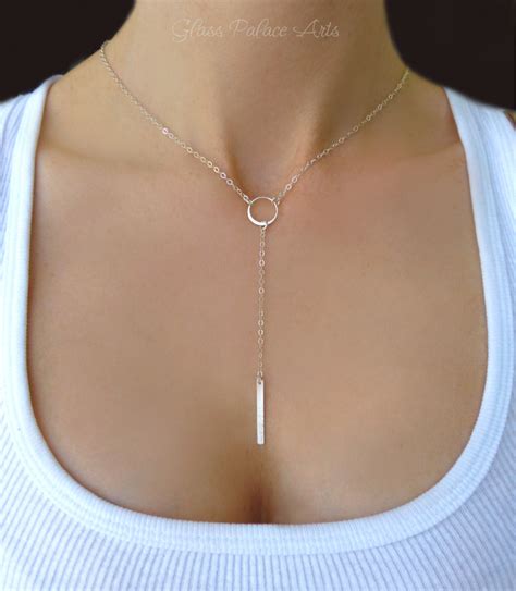 Sterling Silver Y Necklace Silver Lariat Necklace Long Bar