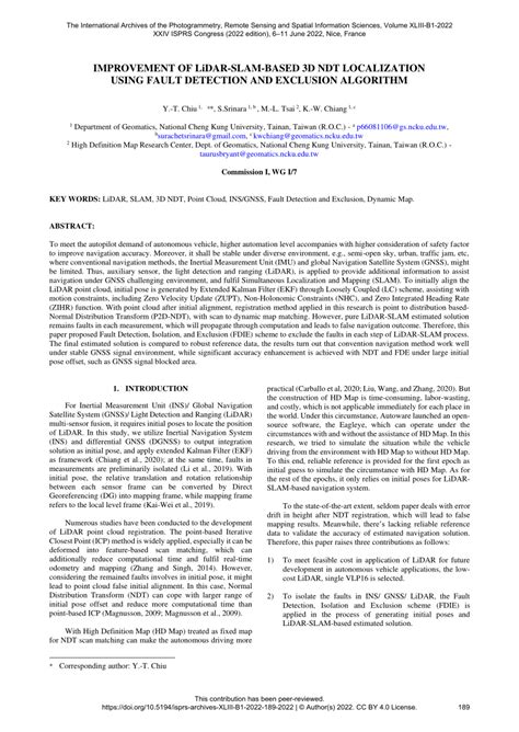 pdf improvement of lidar slam based 3d ndt localization using fault