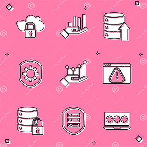 Set Cloud Computing Lock Pie Chart Infographic Server Data Web Hosting Shield With Settings